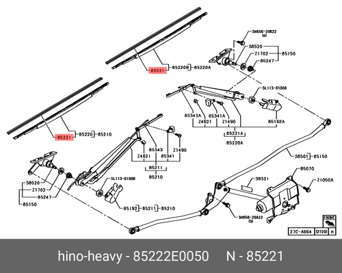 Genuine OE Blade Front Wiper Left Hand 85222E0050 for Hino 85222-E0050 ...