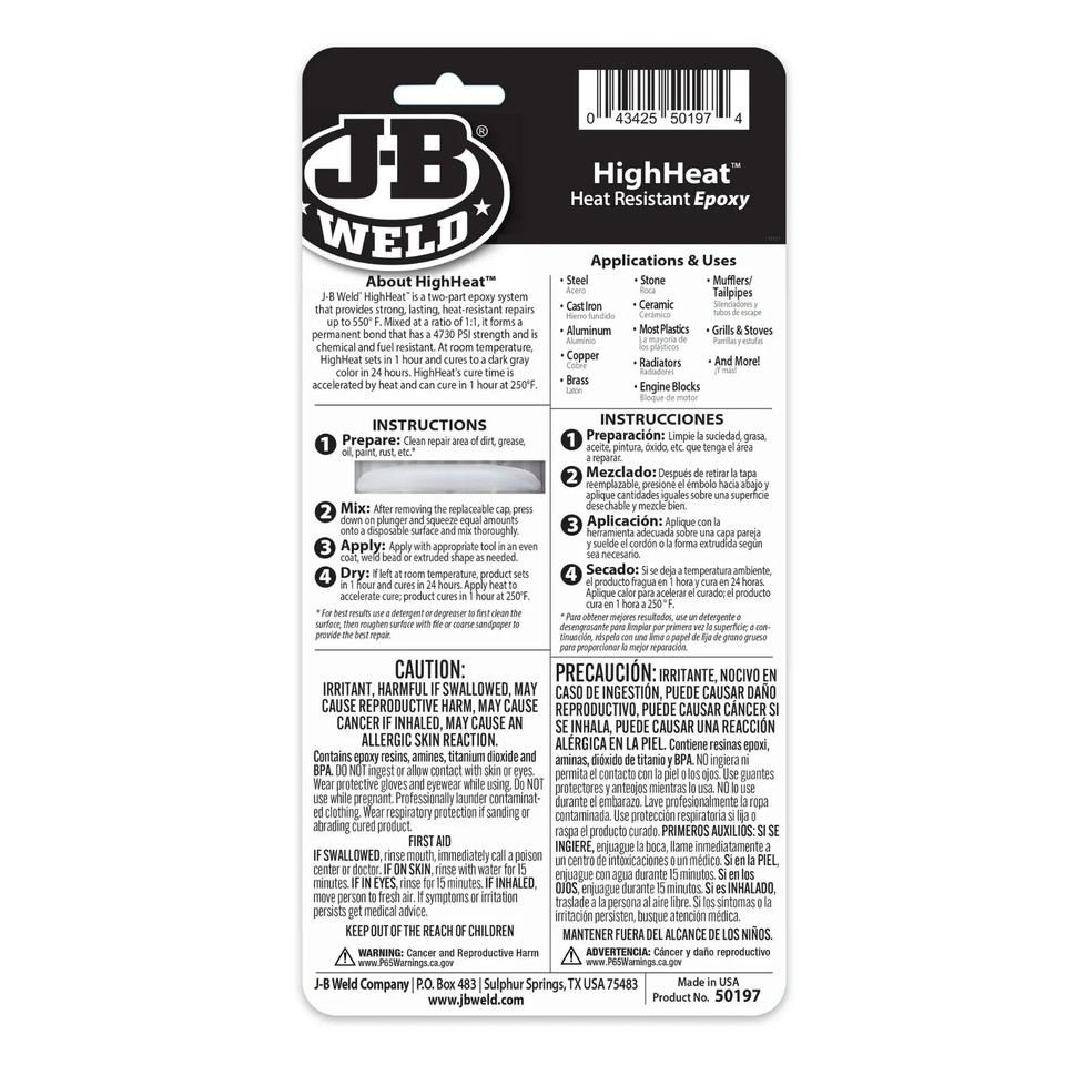 J-B Weld High Heat Epoxy Dark Grey Syringe Heat Resistant Adhesive for ...