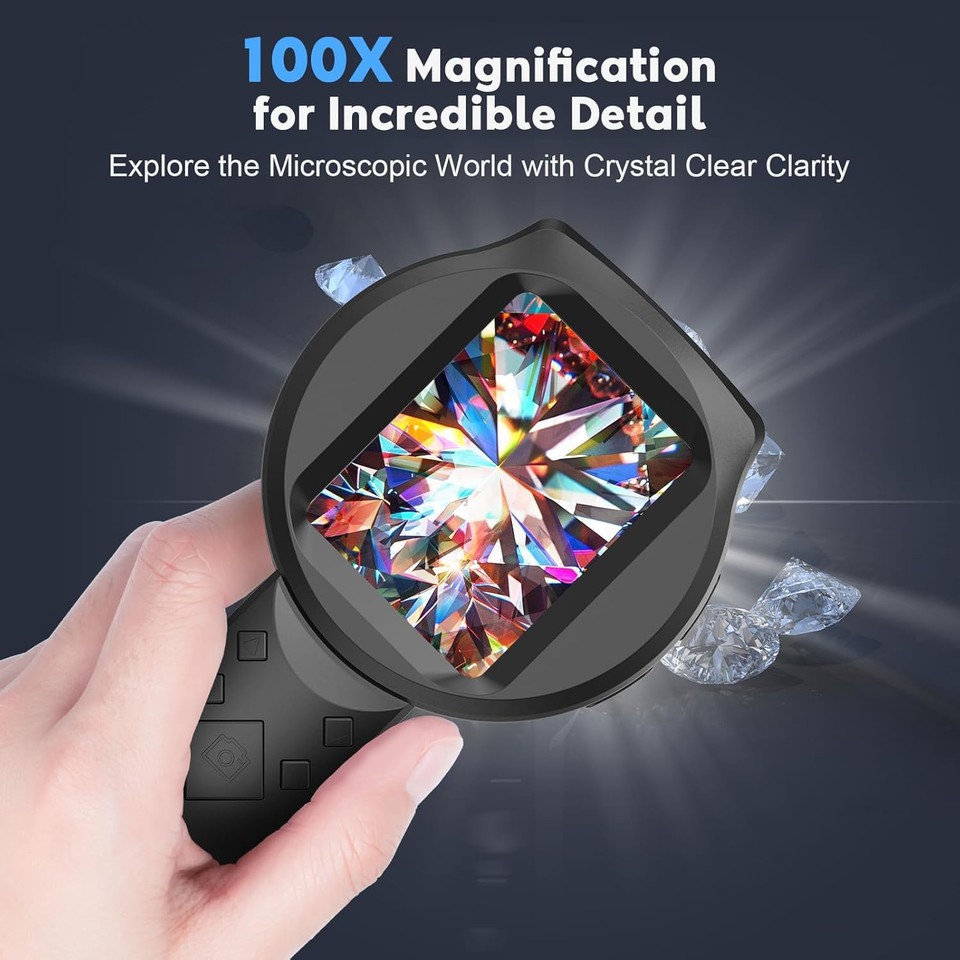 100x Zoom HD Handheld Digital Microscope Magnifier LED USB Video ...