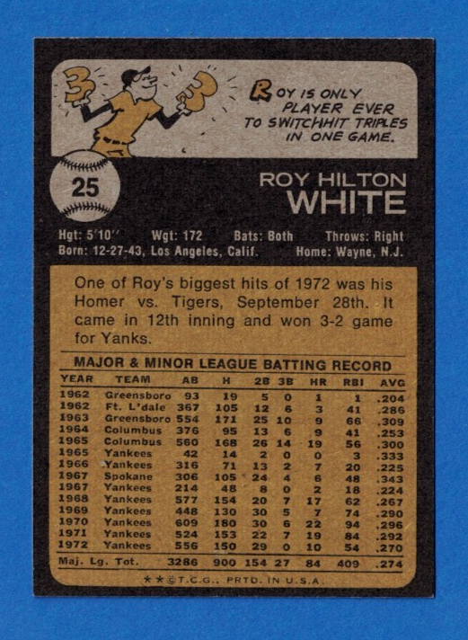 1973 Topps #25 Roy White NM NM+ New York Yankees | eBay