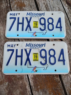 PAIR 2019 Missouri License Plates - "7HX 984" MAY 19 stickers | eBay