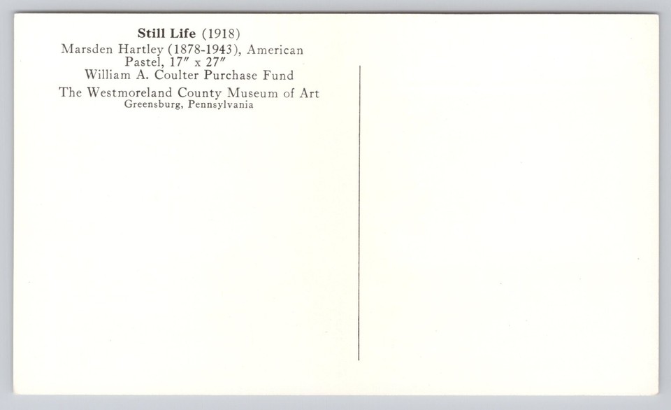 Still Life (1918) by Marsden Hartley American Artist UNP Art Postcard ...