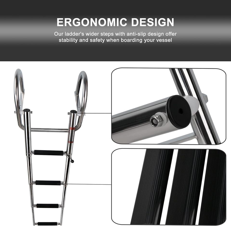 Pontoon Boat Ladder 4 Step Folding, Heavy Duty Telescoping Boat ...