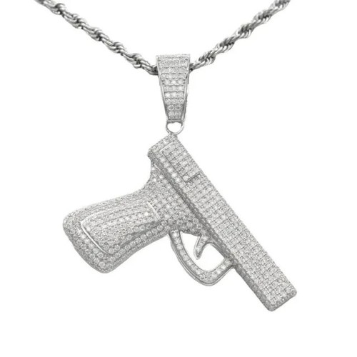 3Ct Round Lab-Created Diamond Gun Pistol Charm 1.5" Pendant 925 ...
