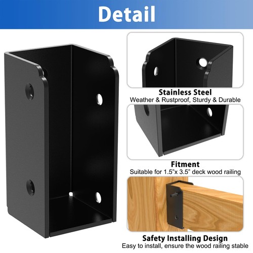 4 Pcs 2”x 4” Stainless Steel Deck Railing Brackets Connectors 2x4 ...