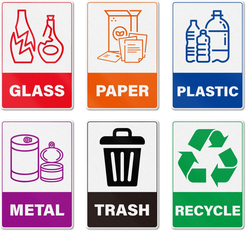 30 Pack Recycle Stickers for Trash Can Glass Paper Plastic Metal Vinyl ...