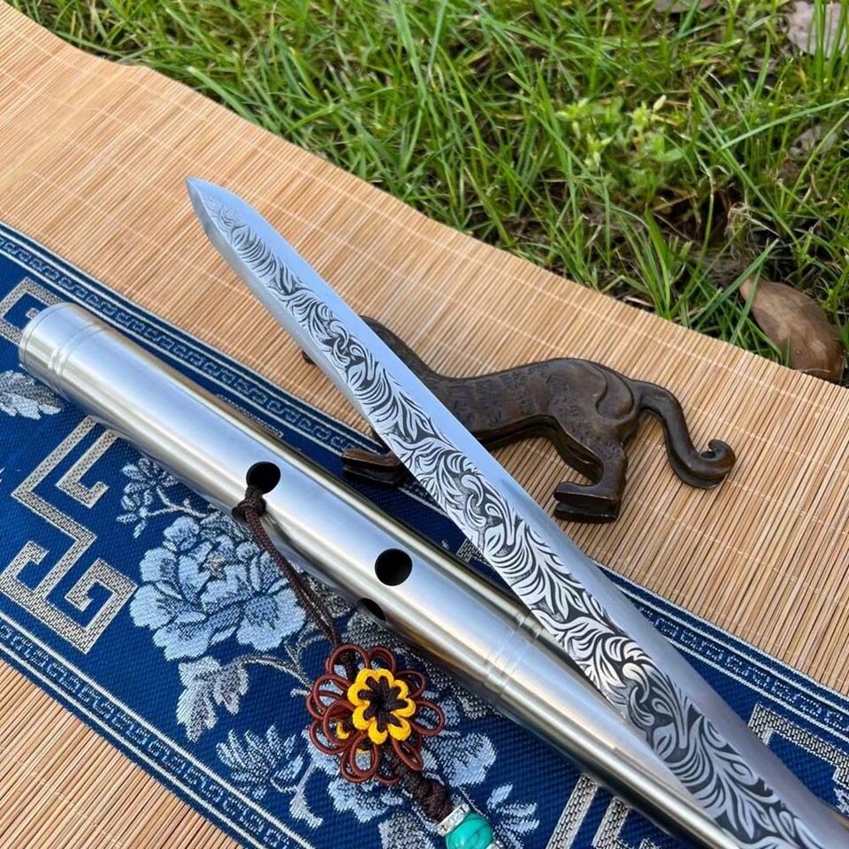 Chinese KUNGFU Sword Flute Jian Katana High Manganess Steel Sharp Blade ...