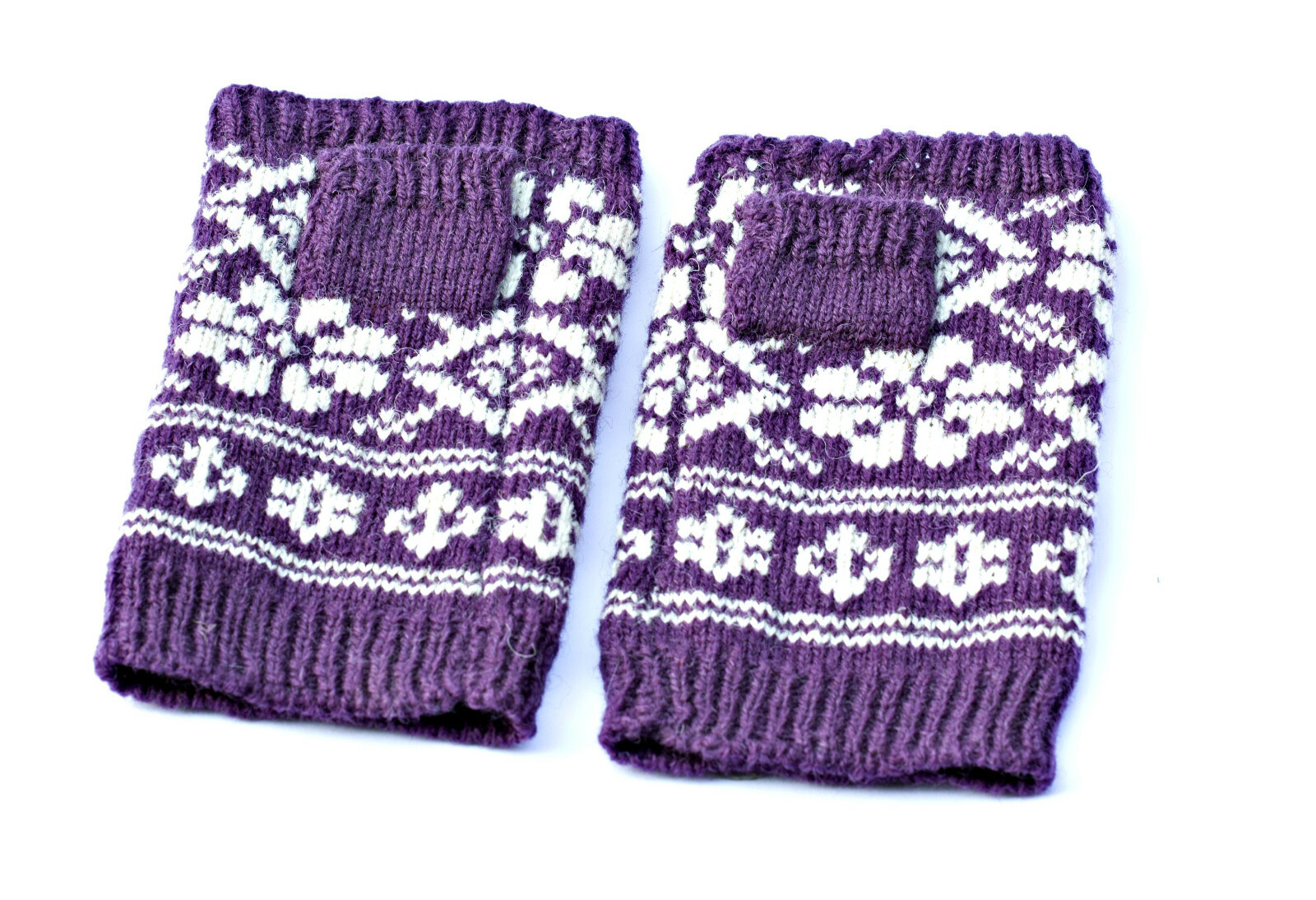 purple mittens wool fingerless gloves fair isle hand warmers knitted ...