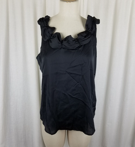August Silk Ruffled Neckline Tank Shell Top Shirt Womens L Black Scoop ...
