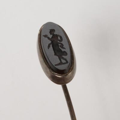 Sterling Silver Black Stone Neoclassical Onyx Intaglio Stick Hat Hair ...