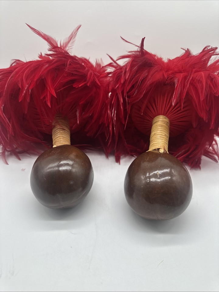 VTG Uli Uli Red Yellow Hawaiian Dance Feathered Maracas | eBay