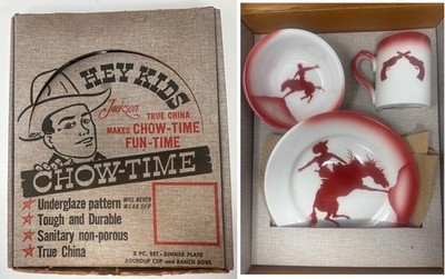 Jackson China Chow Time Set NIB Roundup Cup Ranch Bowl Western Cowboy ...