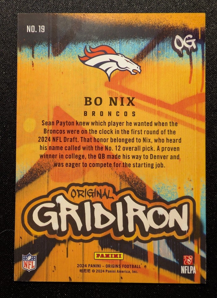 2024 Panini Origins Football - Original Gridiron Bo Nix RC #19 Denver ...