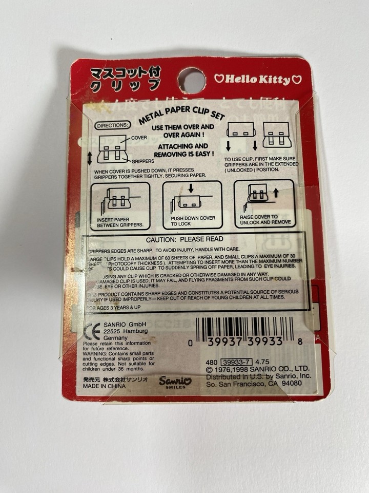 Vintage Sanrio Hello Kitty Metal Paper Clip Set 1997 New Rare | eBay