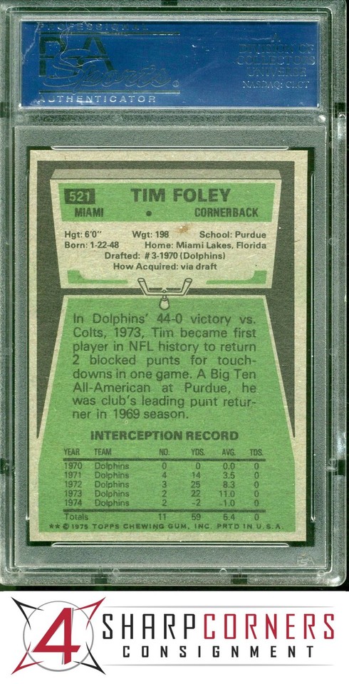 1975 TOPPS #521 TIM FOLEY DOLPHINS PSA 10 | eBay