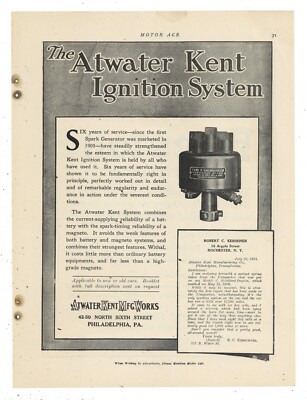 1911 Atwater Kent Mfg. Works Ad: Type F Unisparker Ignition for Autos ...