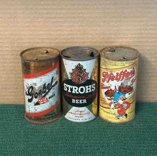 (3) Michigan Flat Top Beer Cans~ Goebel Brewing, Strohs Brewing ...