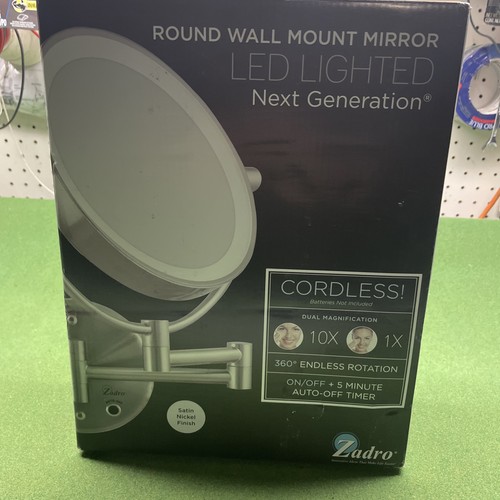 Zadro Wall Mount Makeup Mirror LED Lit 10x New Open Box Satin Nickel ...