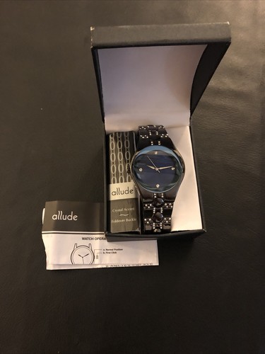 Allude Watch, Silvertone Link Bracelet Band, Crystal Accents Fold Over ...