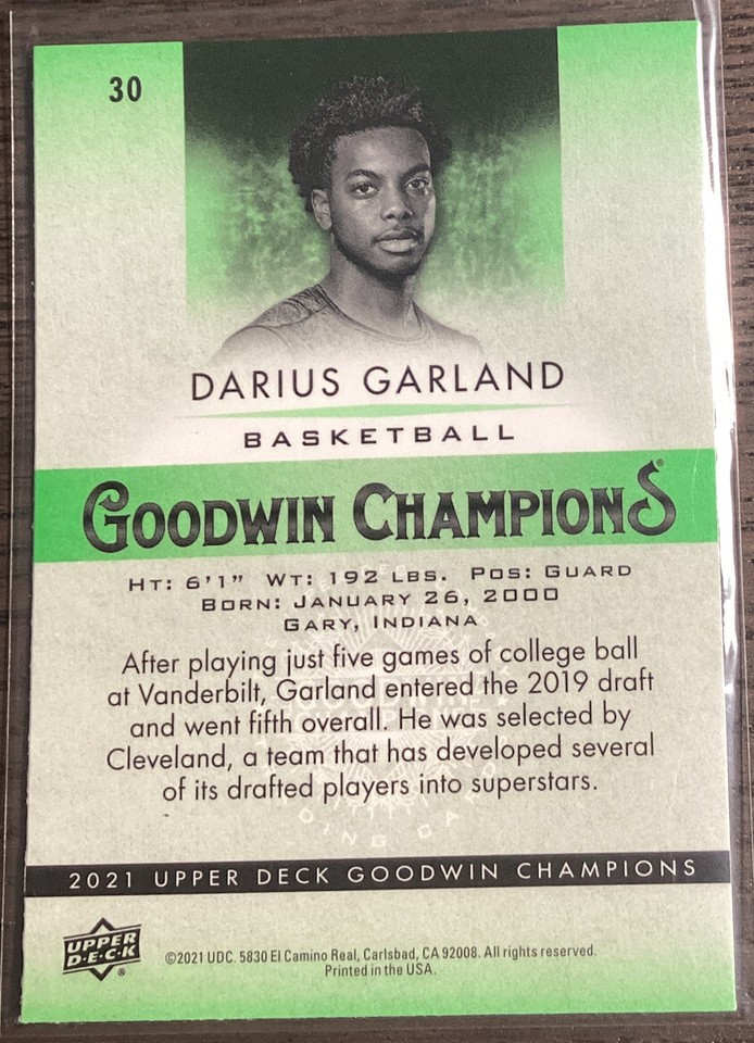 2021 Upper Deck Goodwin Champions Darius Garland #30 Platinum Neon ...
