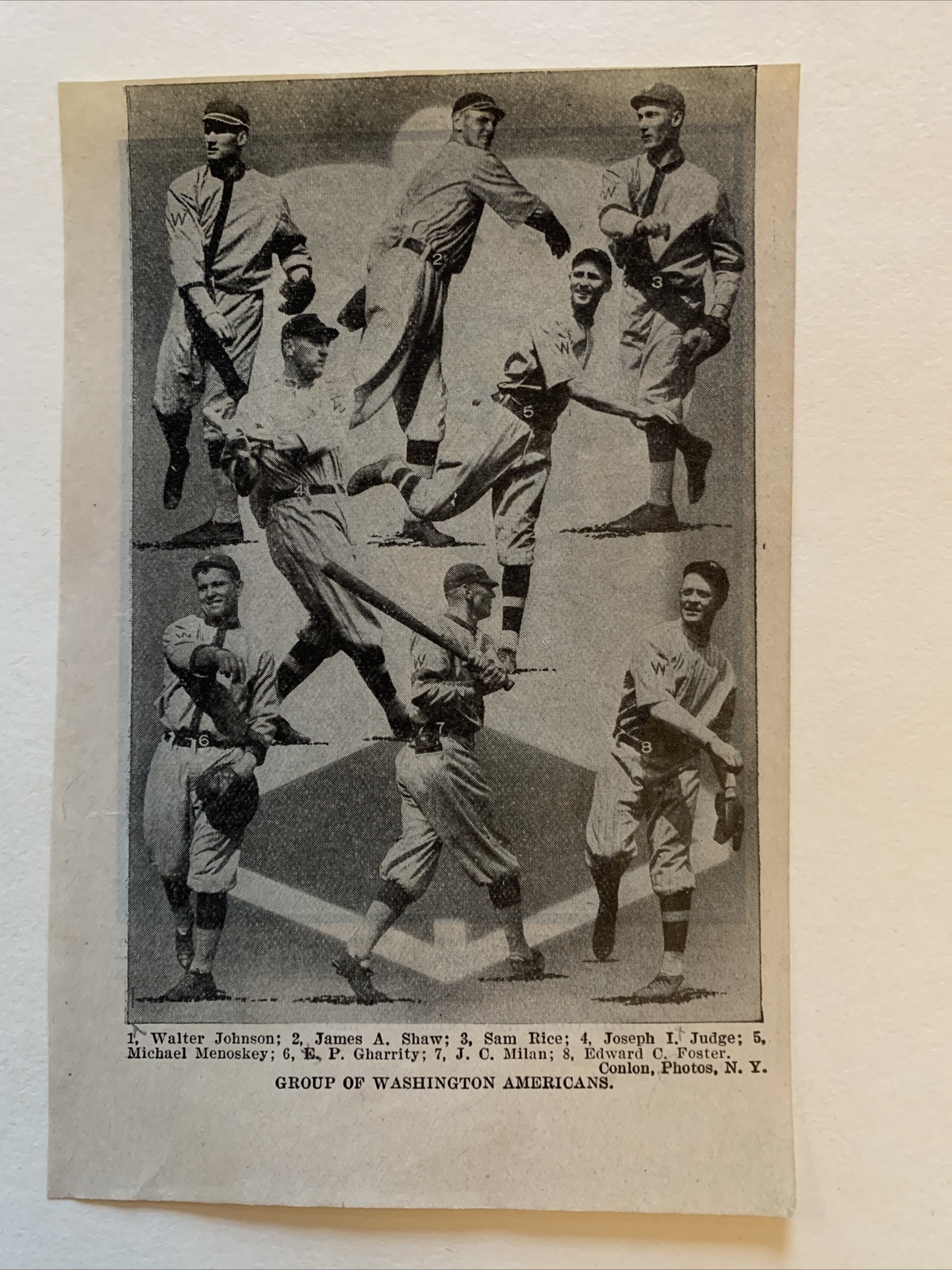 Washington Senators Walter Johnson Sam Rice Judge 1919 Baseball 4X6 ...