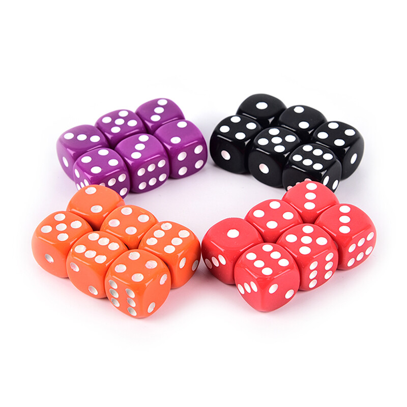 6Pcs Six Sided 16mm acrylic rounded fine dice for Playing Game 4 colors ...