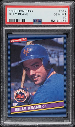 1986 DONRUSS #647 BILLY BEANE METS ROOKIE CARD MONEYBALL A'S GM PSA 10 ...