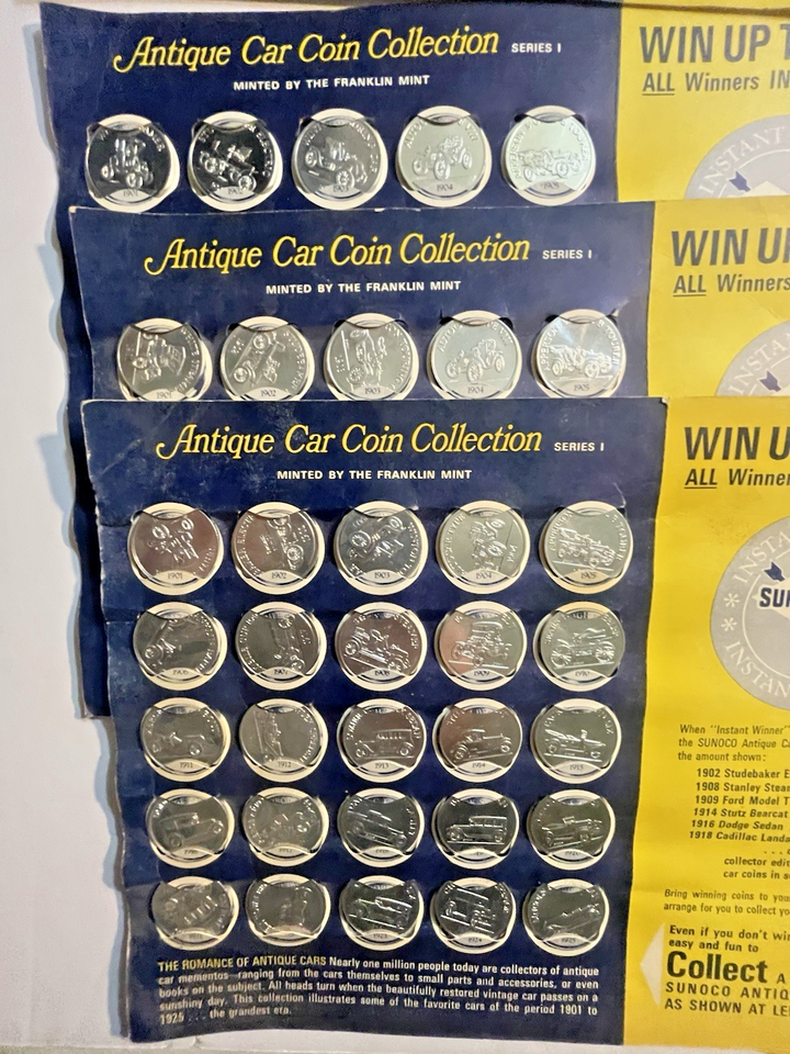 5-Sheets 1968-69 Sunoco Gasoline Premium Antique Car Aluminum Coin ...