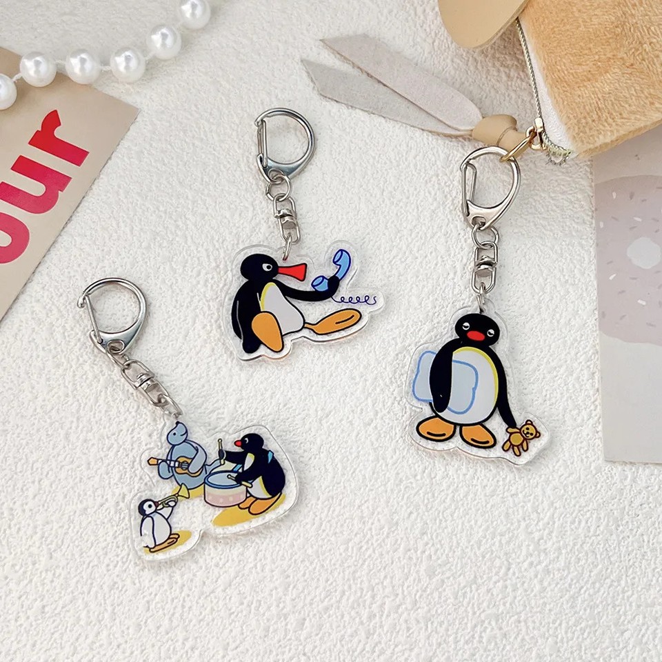 Cute Penguin Keychain Acrylic Cartoon Animals Pingu Pendant Couple ...