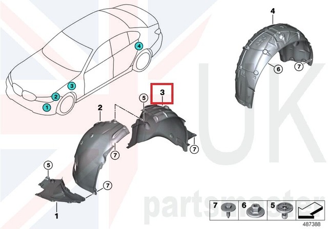 BMW 3 G20 G28 FRONT RIGHT INNER FENDER REAR PART 7340928 51717340928 ...