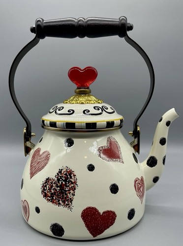 Mackenzie Childs Love Tea Kettle Collection 2 QT Red Hearts Teapot ...