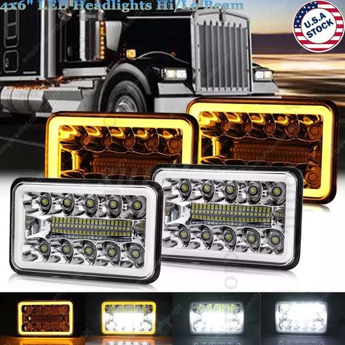 For Kenworth W900 T800 Peterbilt 357 379 378 4pcs 4x6" LED Headlights ...