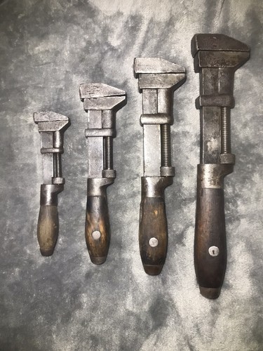 Vintage COES Pipe Monkey Wrench Tool Set 8” 10” 12” 15” Antique Wood ...