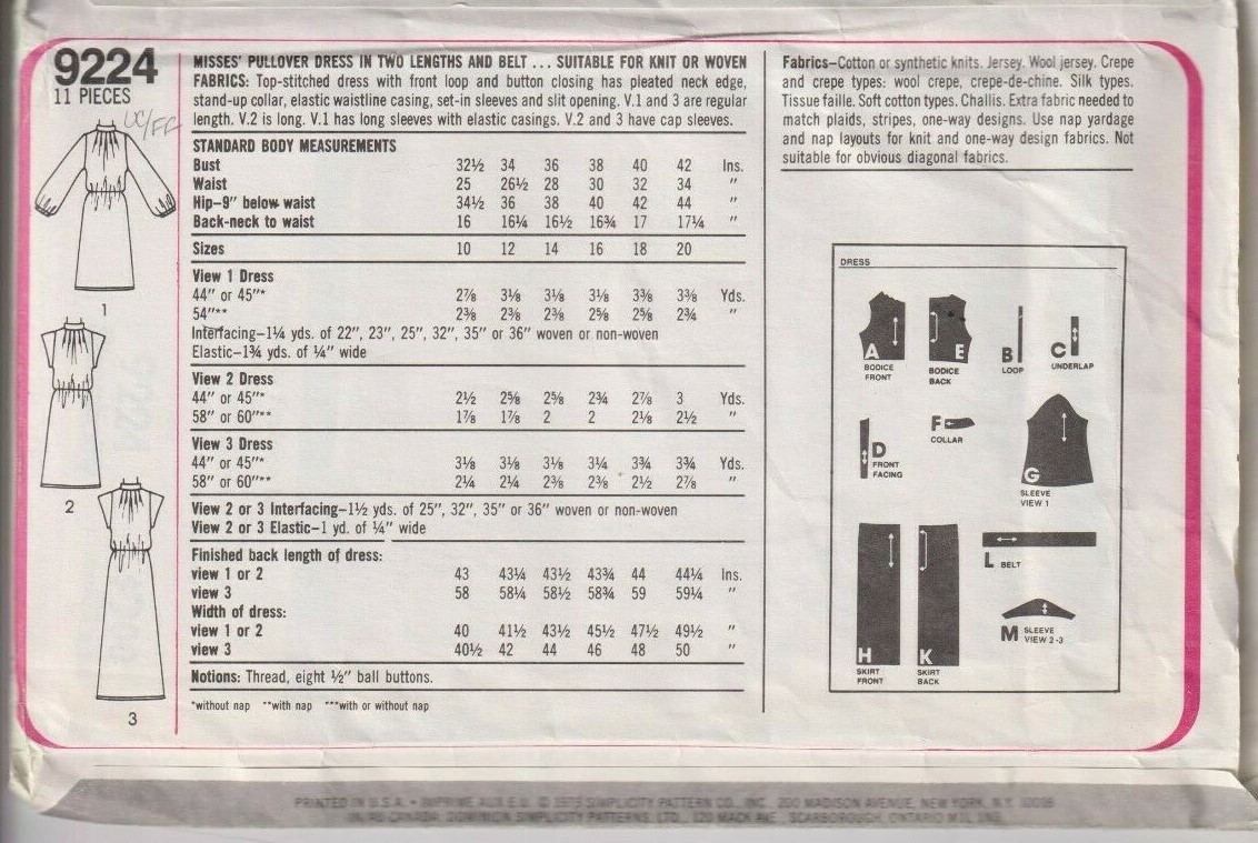 9224 SIMPLICITY - DRESS in 2 Lengths - Sz 14 B 36" | eBay