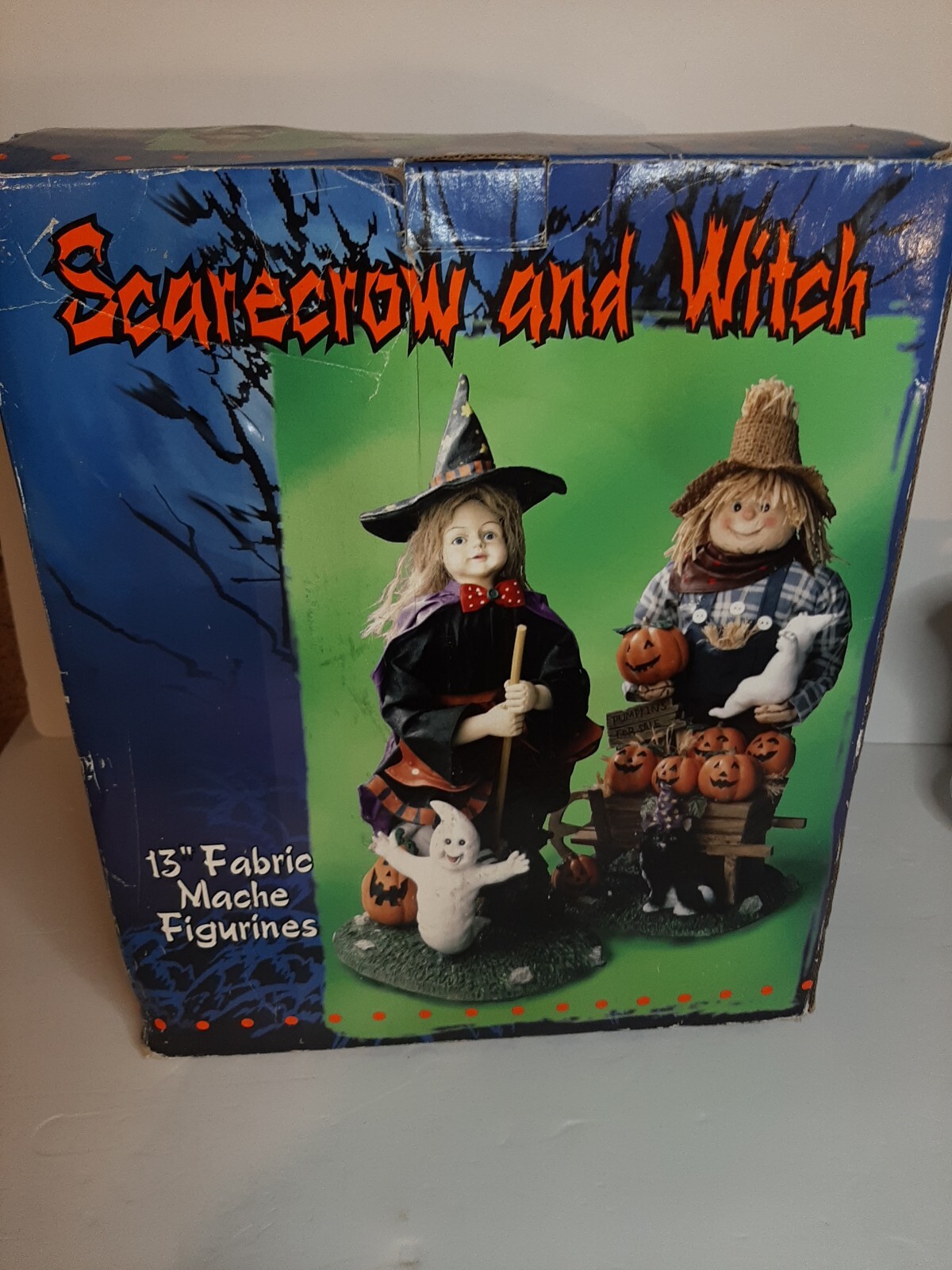 Halloween Scarecrow & Witch 13" Fabric Mache & Polyresin Figurines ...
