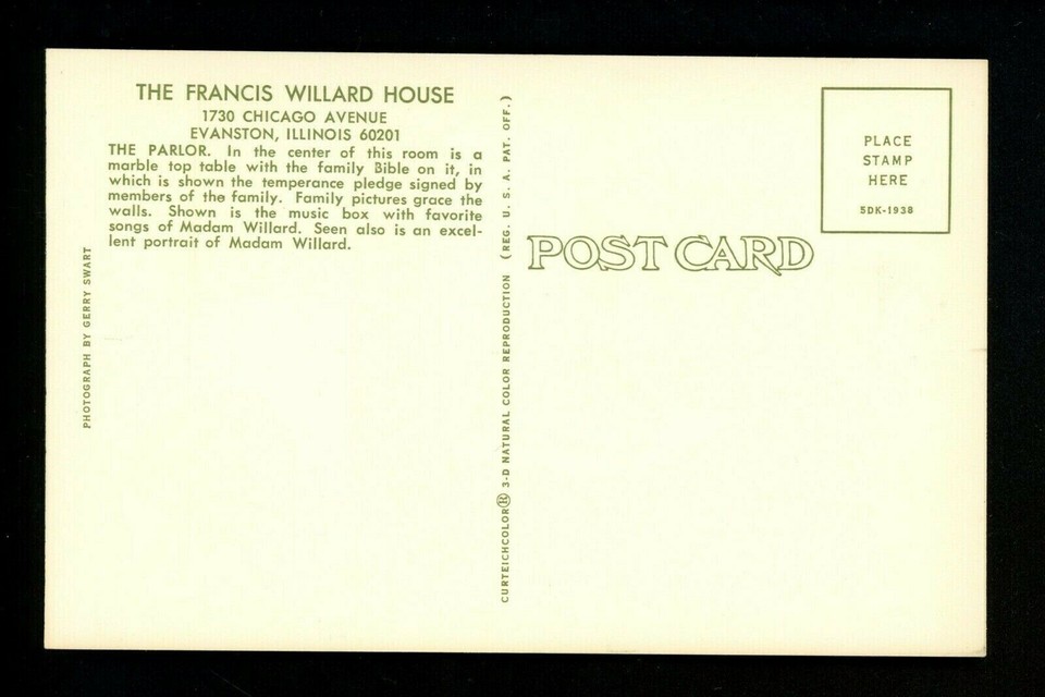 Illinois IL chrome postcard Evanston, Francis Willard home interior | eBay