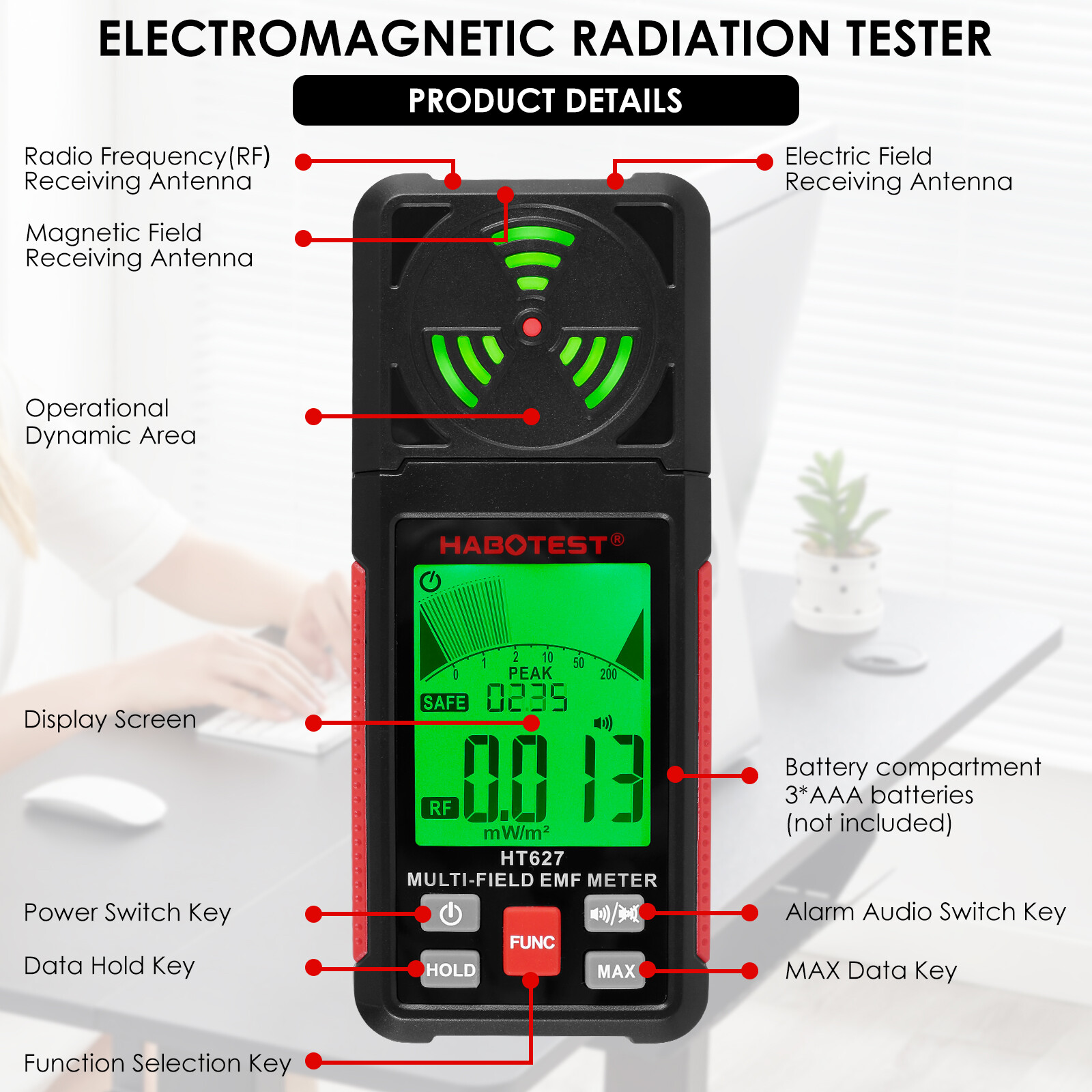 Electromagnetic Field Radiation Detector Portable LCD Display EMF ...
