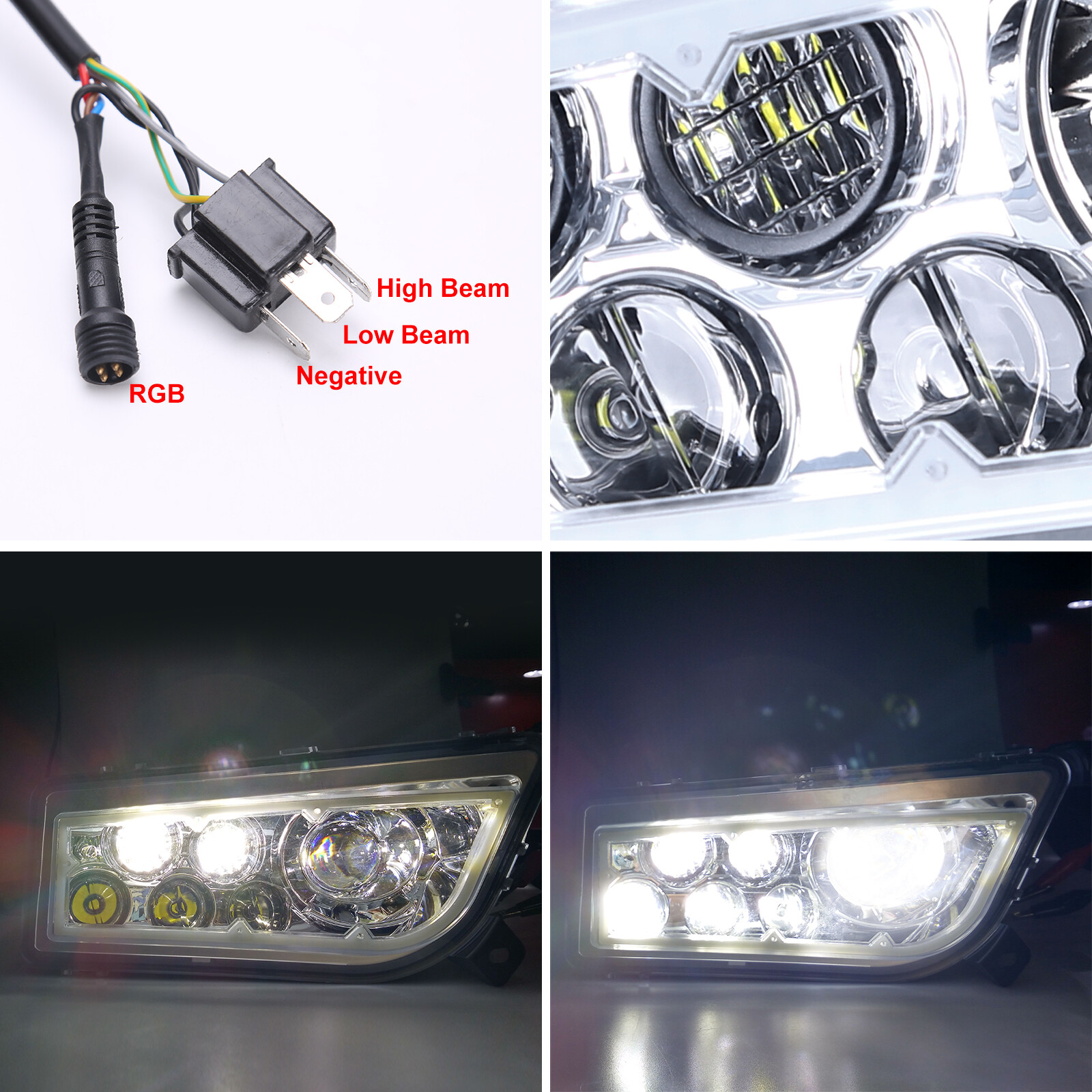 Pair Multi-Color Changing RGB Halo LED Headlights for Polaris RZR XP ...