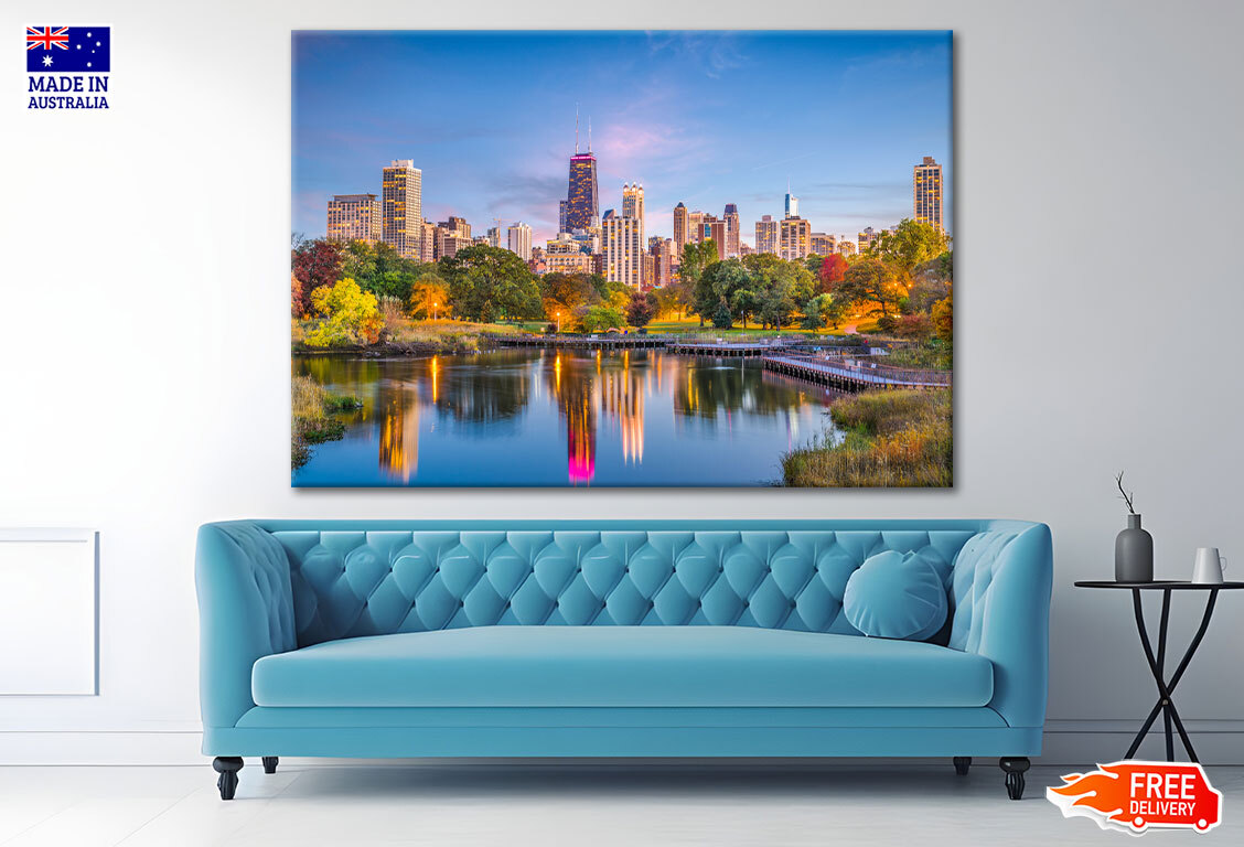 Lincoln Park Skyline View Wall Canvas Home Decor Australian Made ...