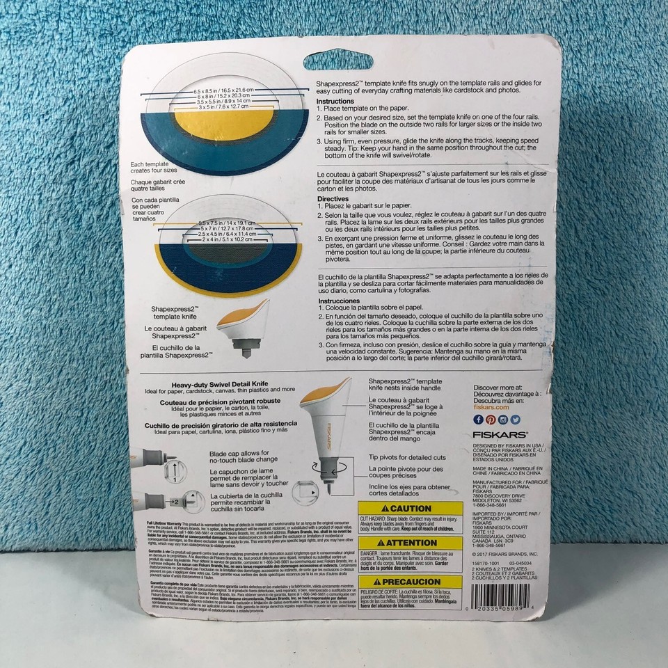 Fiskars Craft Shape Express 2 Starter Set Knife Templates 8 Oval Sizes ...