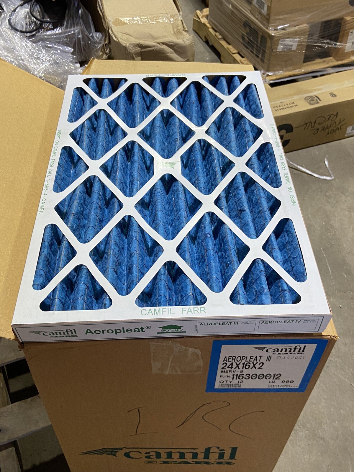 Camfil Farr Aeropleat III Merv 8 24 x16 x 2 Furnace Air Filters 12 pack ...