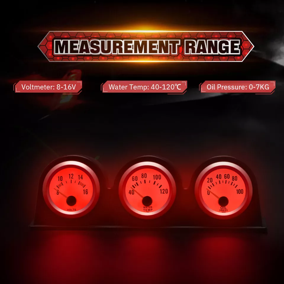 52mm Auto Gauge Set 3in1 Gauge Digital Dash Voltmeter Temperature Oil ...