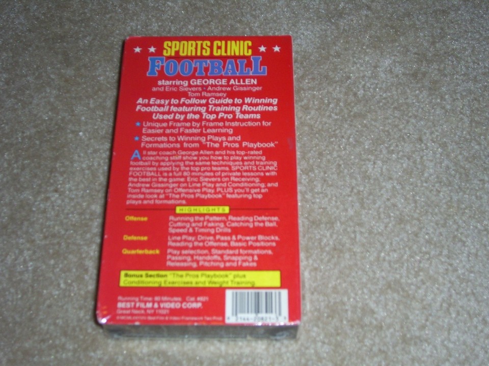 Football Sports Clinic [VHS]George Allen, Eric Sievers, RARE, Winning ...