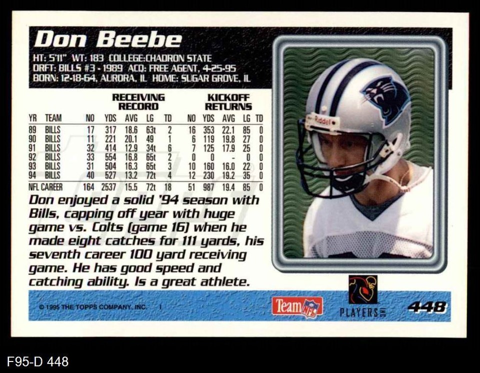 1995 Topps #448 Don Beebe Panthers Chadron St 8 - NM/MT F95T-D 448 | eBay