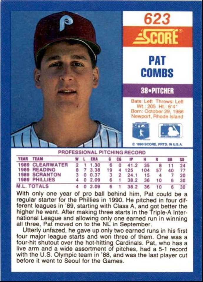 1990 Score Pat Combs Philadelphia Phillies #623 | eBay