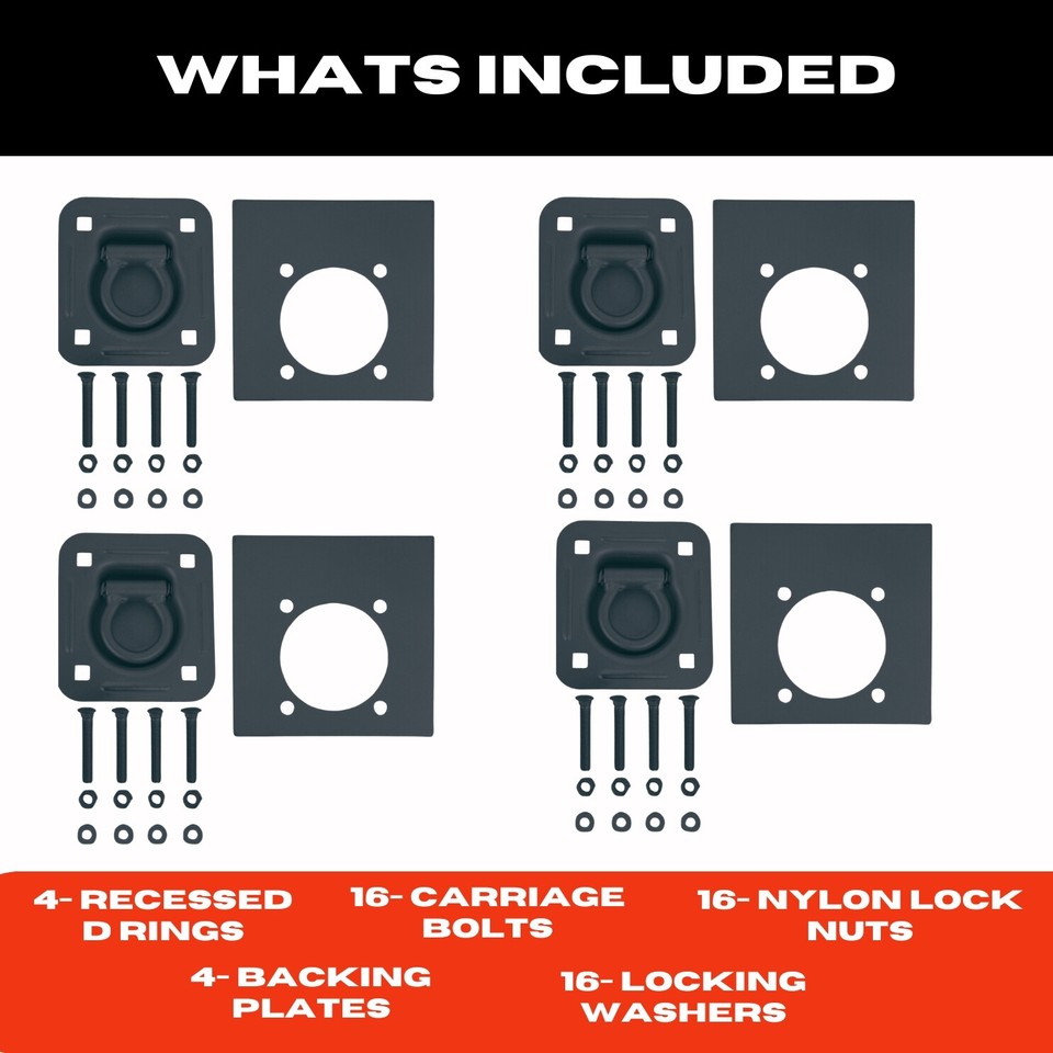 Pit Posse Cargo Trailer Anchor Tie Down D-Ring Flush with Hardware (4pk ...