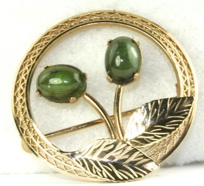 VINTAGE TWIN 8X6MM 3 CARAT GREEN TOURMALINE CIRCLE PIN GOLD FILLED | eBay