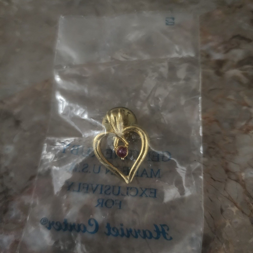 Genuine Ruby Harriet Carter Premium Heart Lapel Pin Gold Tone Costume ...