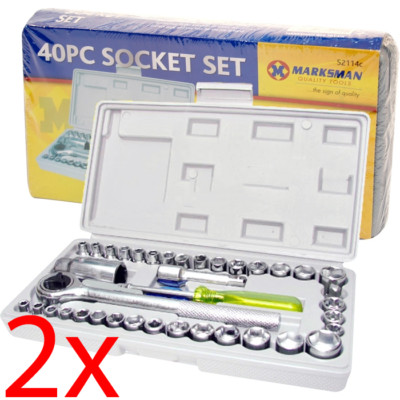2 X 40PC SOCKET SET 1/4” 3/8” DR METRIC REVERSIBLE RATCHET HANDLE TOOL SET KIT | eBay UK