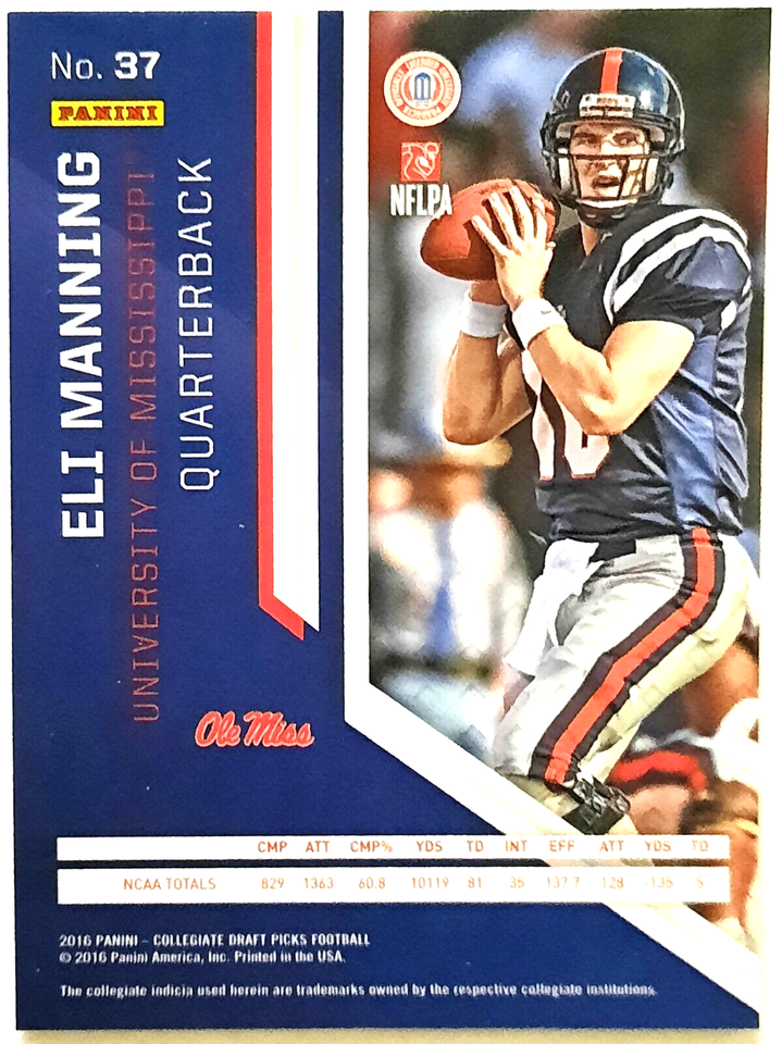 Eli Manning 2016 Panini Draft Picks Chrome Ole Miss #37 - New York ...